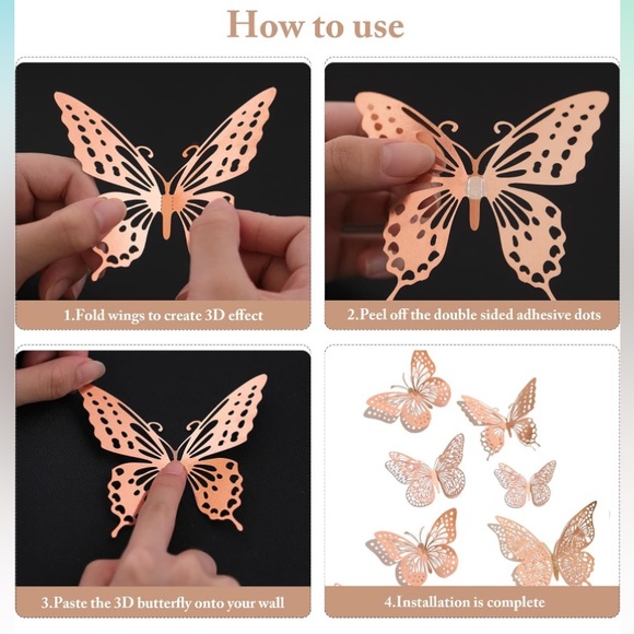 Wall Decor | 3d Butterfly Stickers Rose Gold48pcs | Poshmark